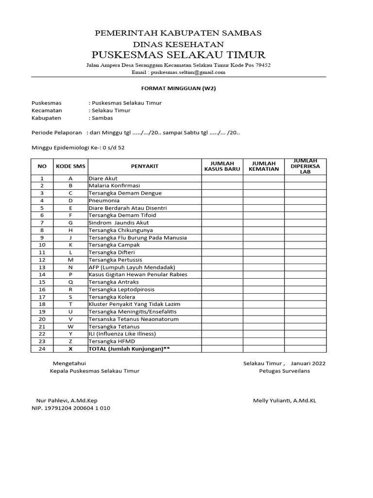 Laporan Mingguan Puskesmas Selakau Timur | PDF