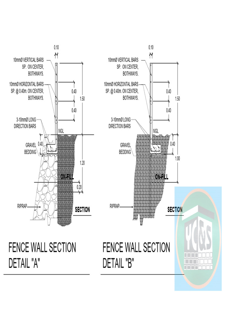 Fence Wall Section Details - Wall Footing | PDF