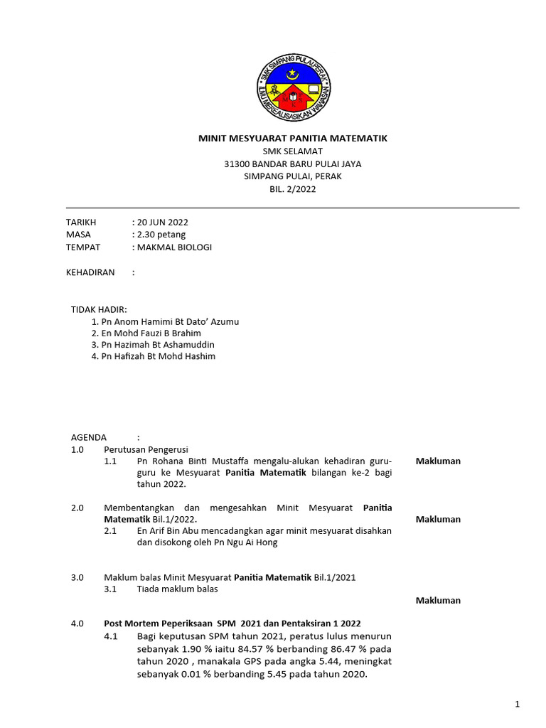 MINIT 2 MATEMATIK | PDF