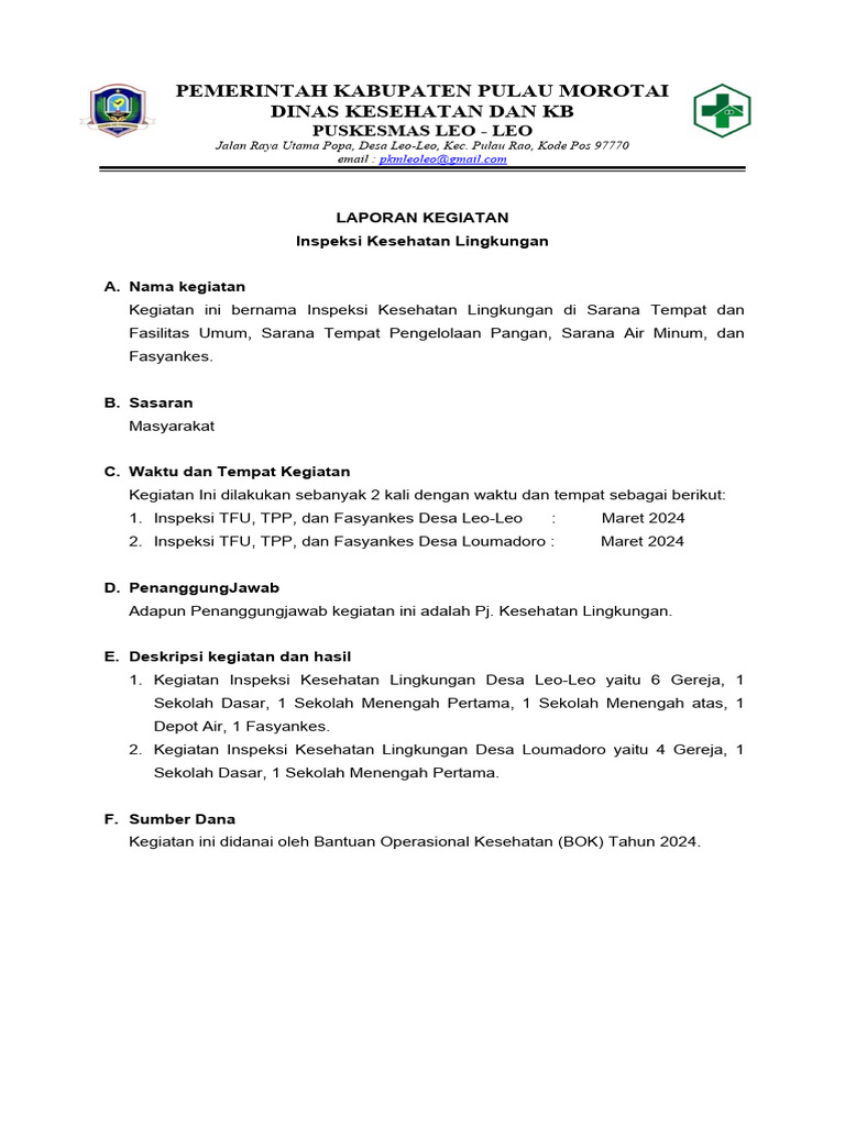 Laporan Bok Inspeksi Kesehatan Lingkungan | PDF