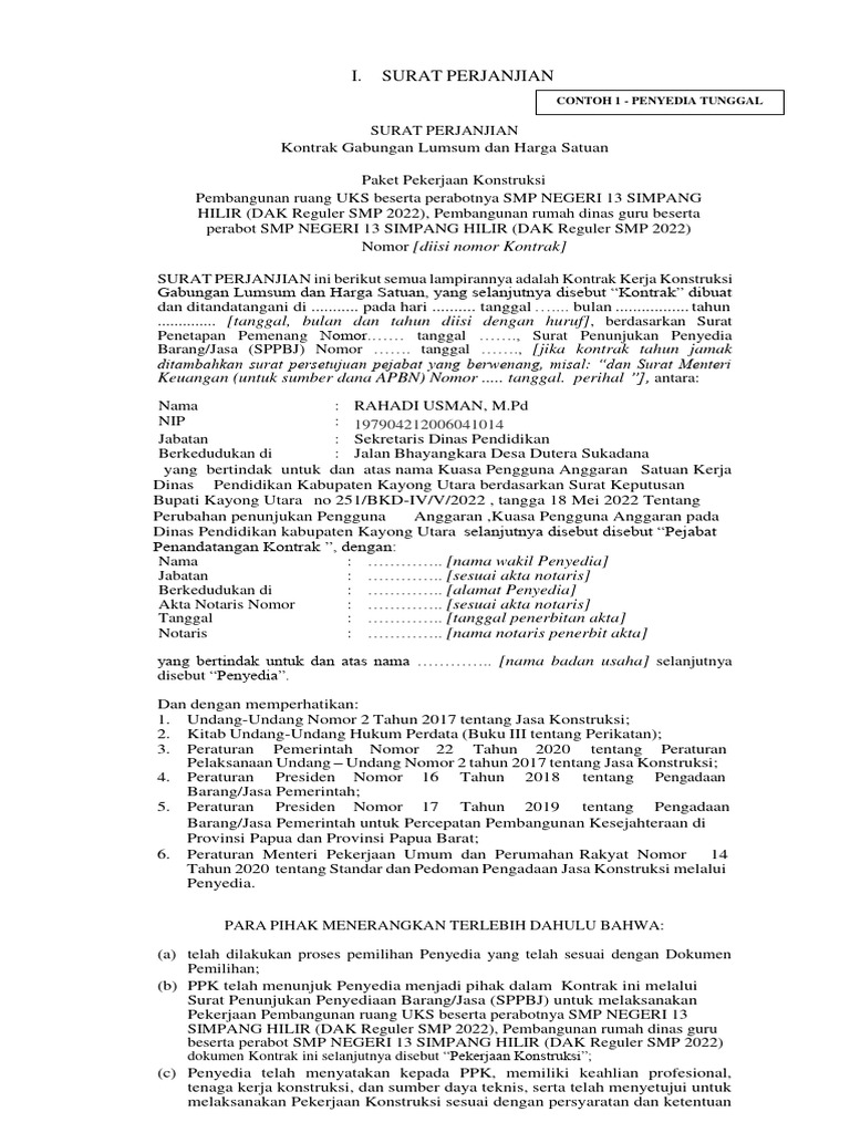 RANCANGAN KONTRAK RUMDIN Dan UKS SMP 13 SPH | PDF | Pengelolaan Keuangan & Uang | Teknologi ...