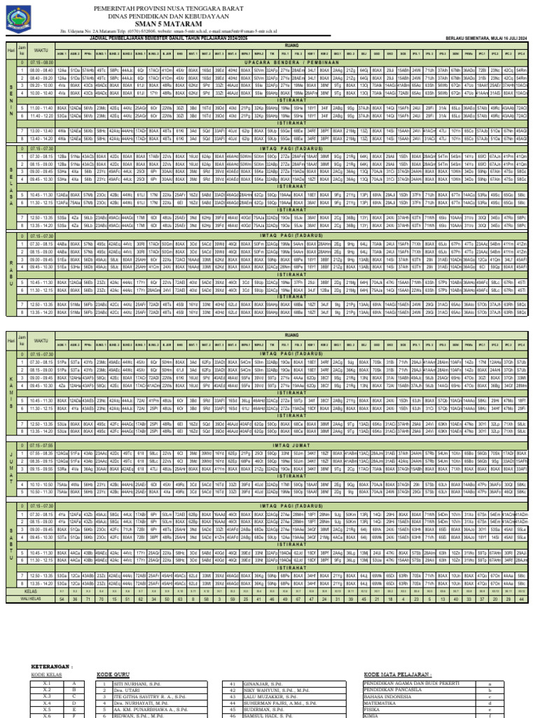 2 Jadwal Pelajaran Sem Ganjil 2024-2025 - Tayang | PDF