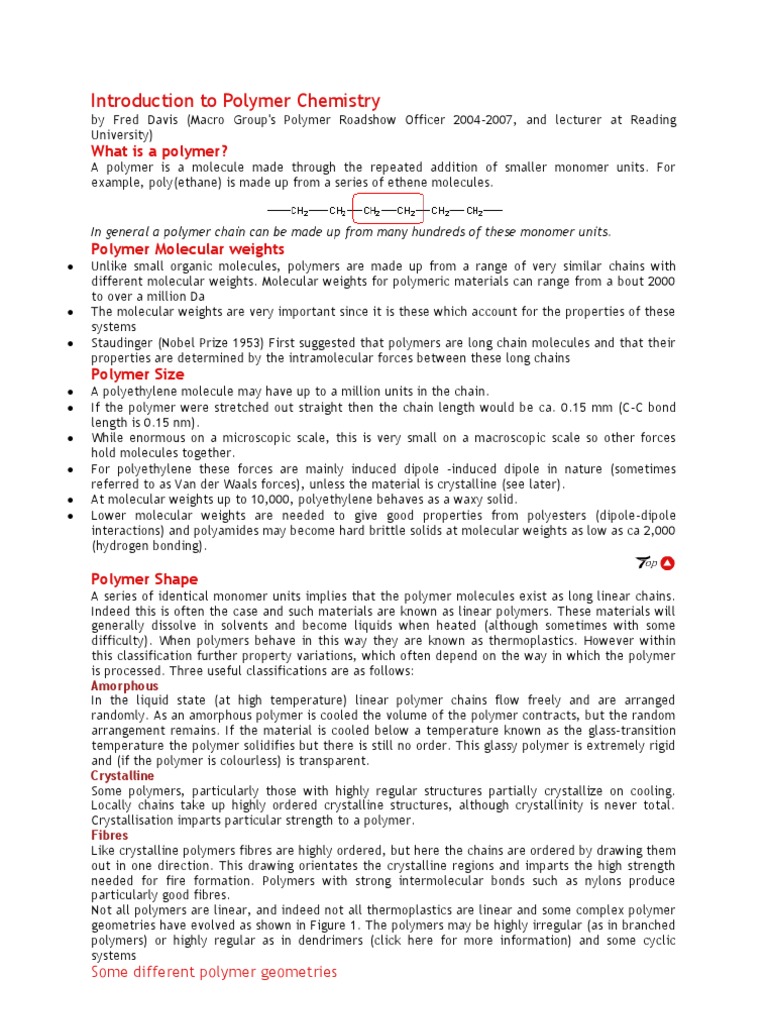 Introduction To Polymer Chemistry: What Is A Polymer? | PDF ...