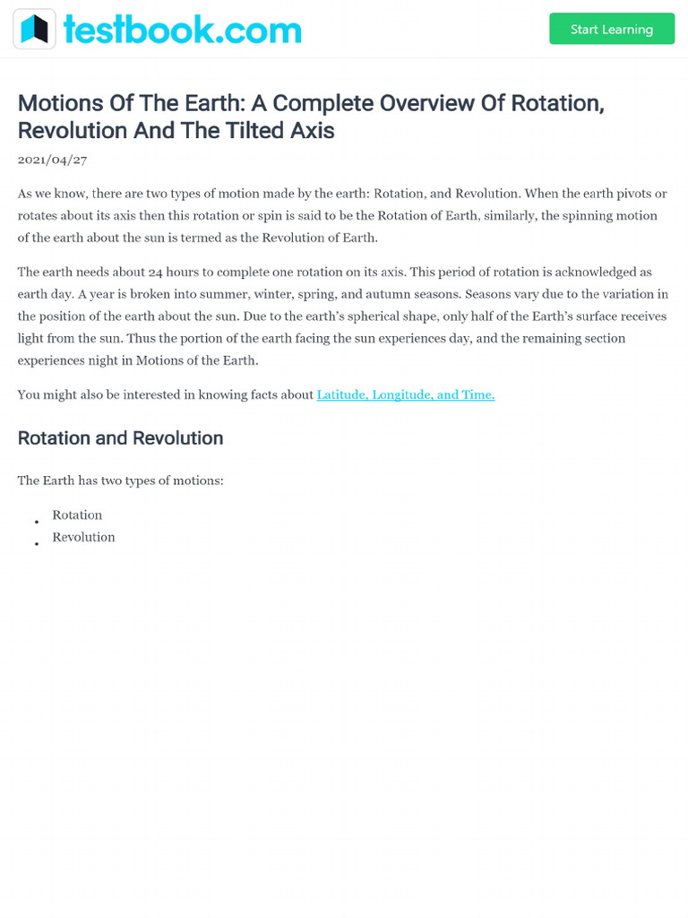 Geography Motions of The Earth 7f178938 | PDF