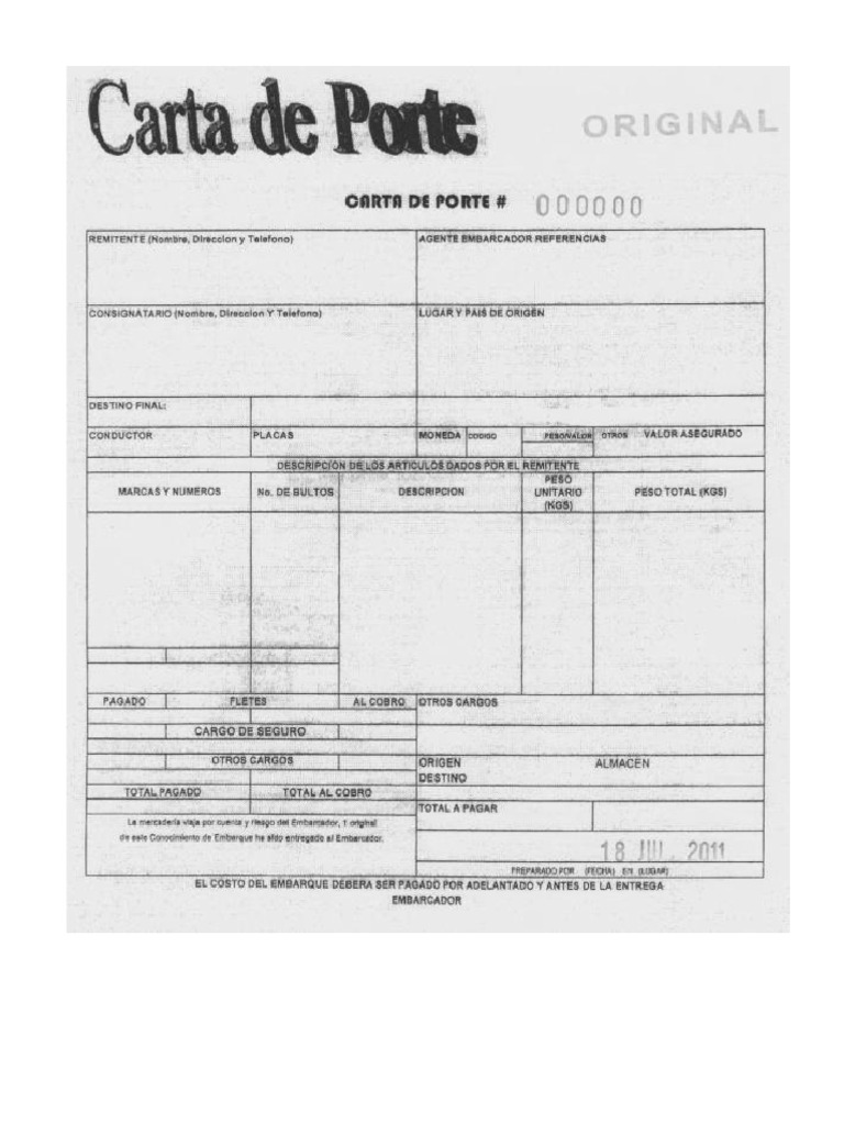 Carta de Porte o Conocimiento de Embarque Grupo No.7 | PDF
