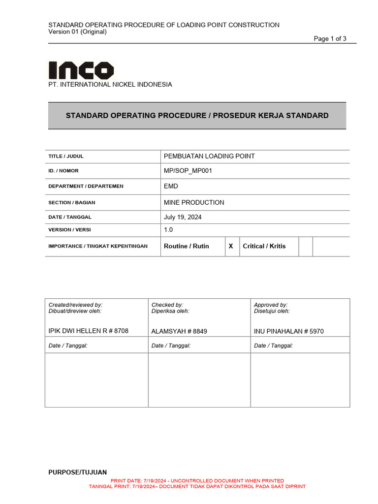 Sop Loading Point Construction | PDF