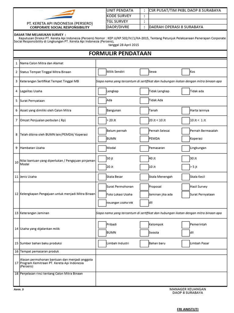 Revisi Tabel Pendataan MB Utk Daerah Form | PDF