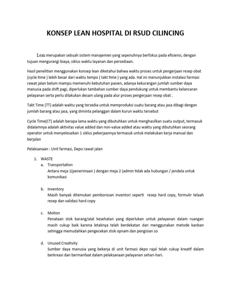 KONSEP LEAN HOSPITAL DI FARMASI RSUD CILINCING - Revisi | PDF ...