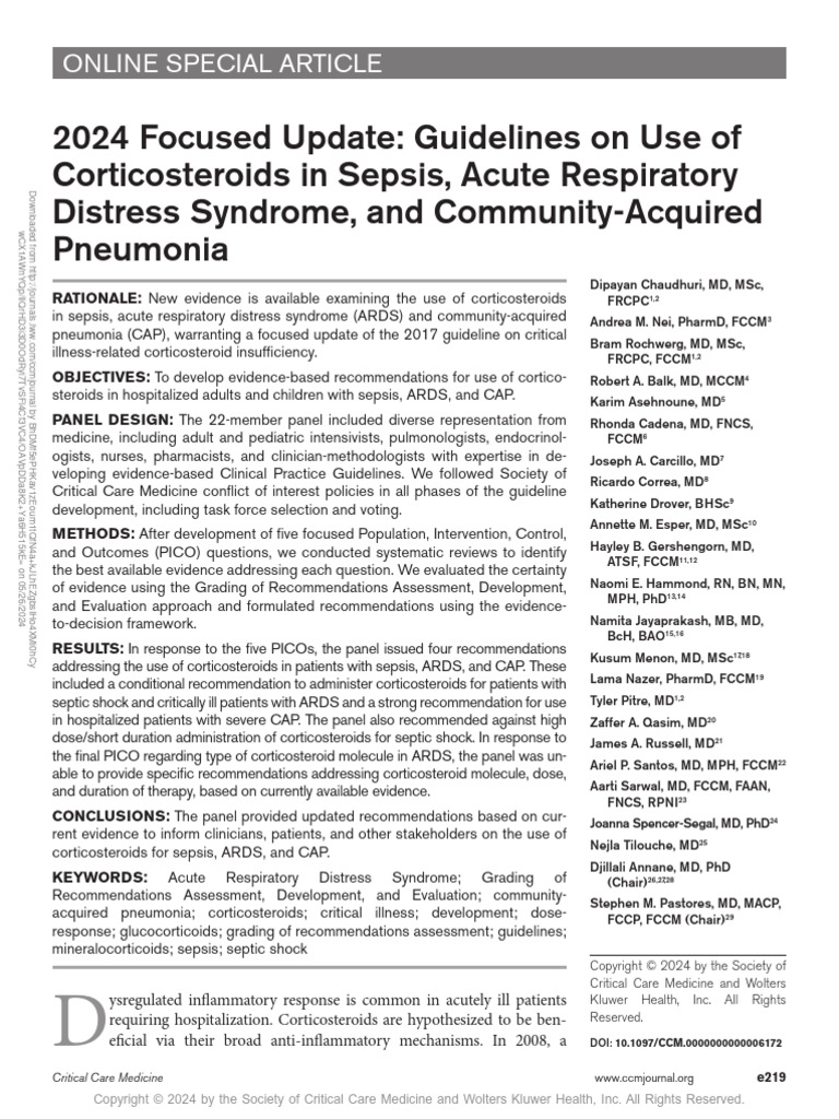 2024 Focused Update Guidelines On Use Of.23 | PDF | Sepsis | Glucocorticoid