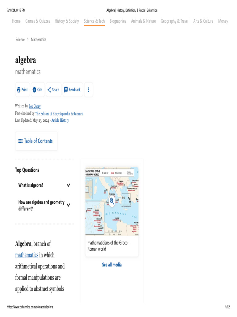 Algebra - History, Definition, & Facts - Britannica | PDF