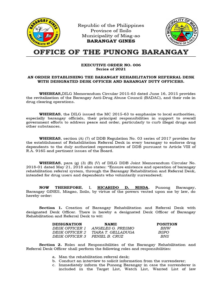 Eo-For-Barangay-Referral Desk | PDF | Justice | Crime & Violence