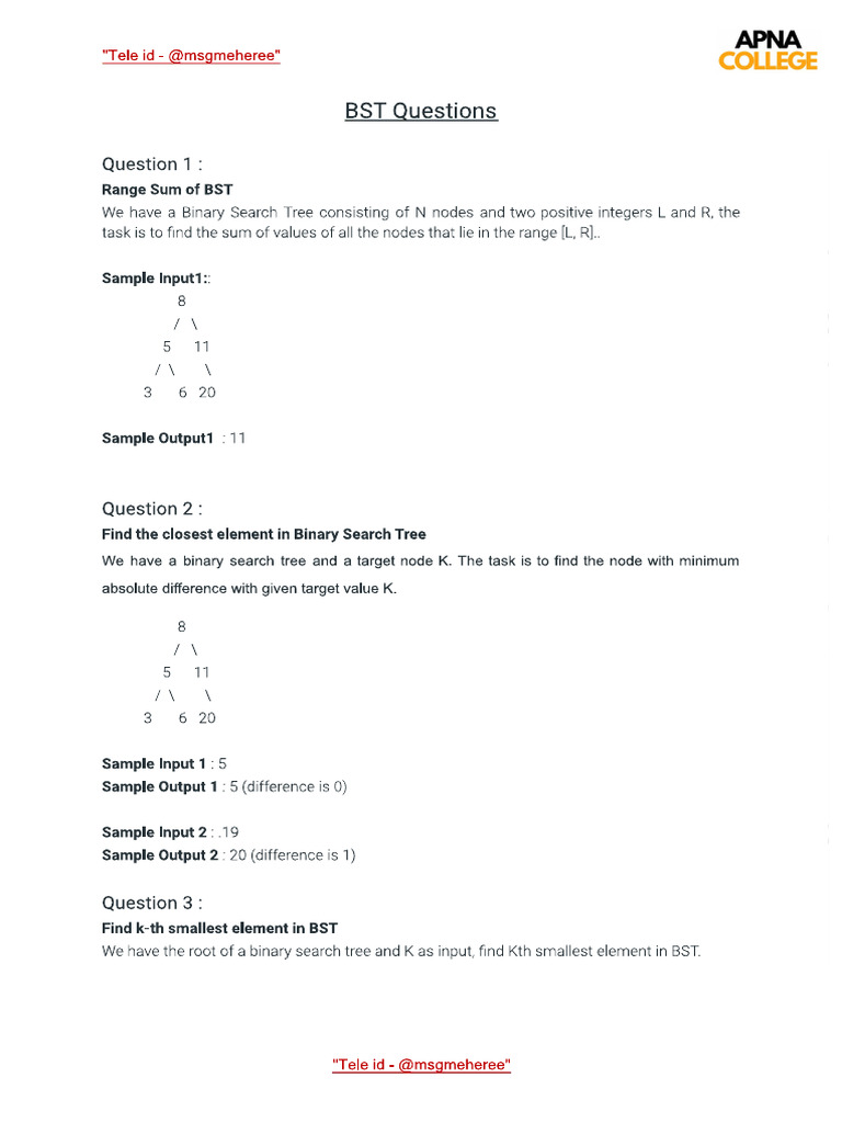 BST Questions | PDF BST Questions | PDF