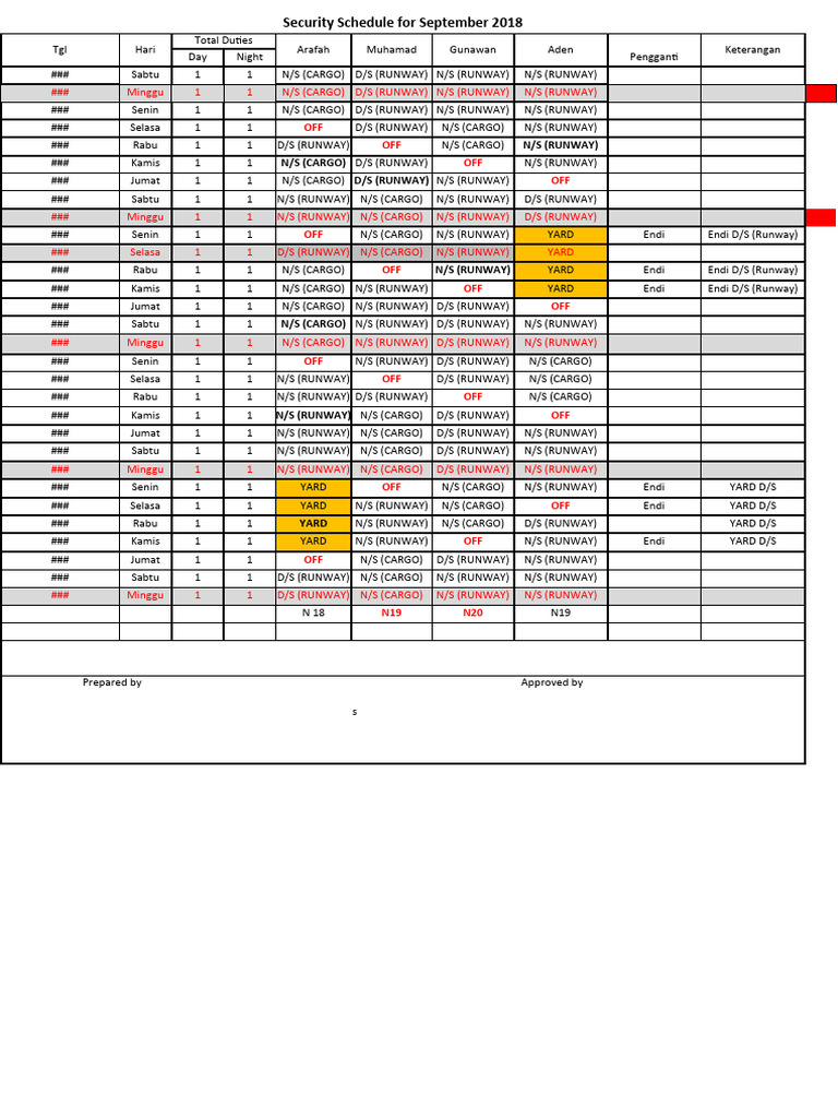 Security Schedule Sept 2018 | PDF