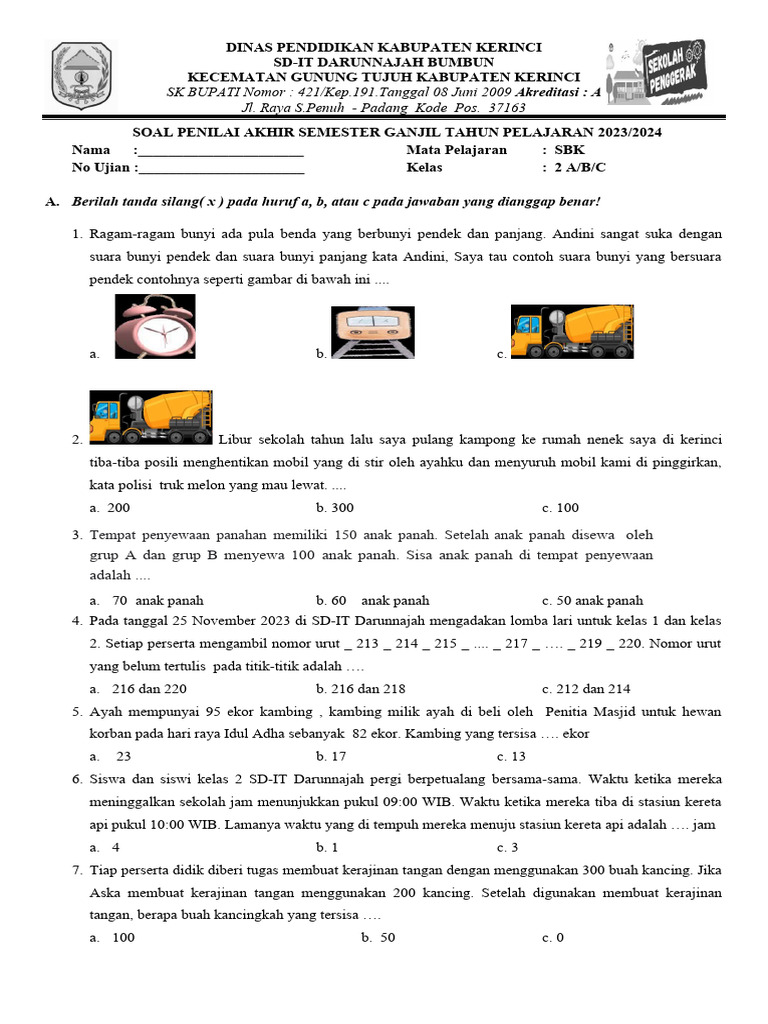 Soal SBK-kelas 2 SMT1 2023 | PDF | Griya & Taman