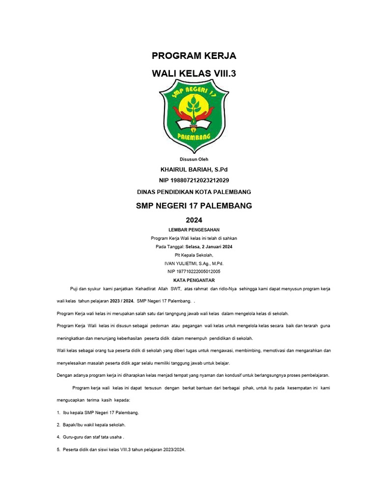 Program Kerja Wali Kelas 8.3 | PDF