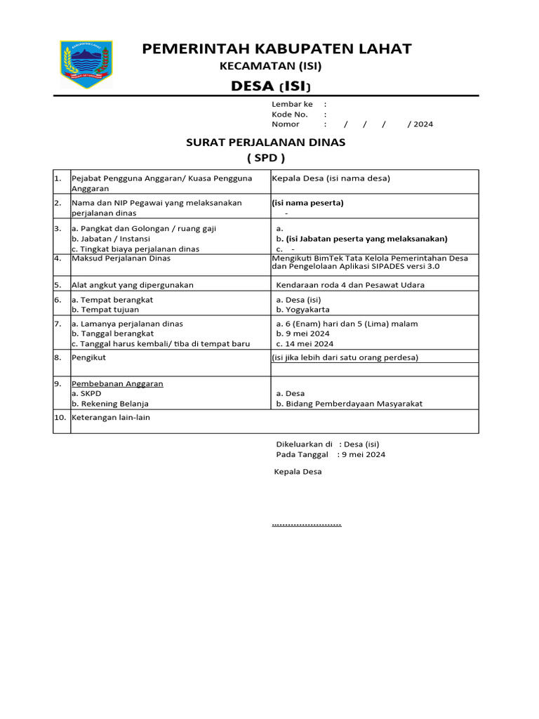 Contoh SPPD Lahat | PDF