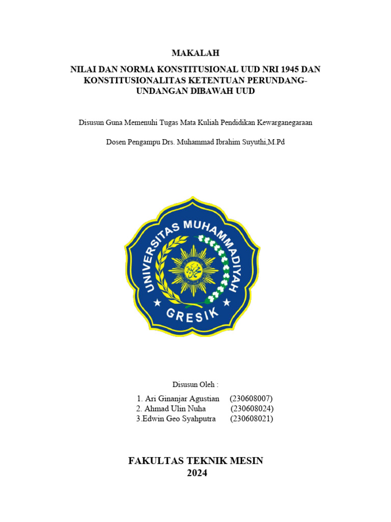 Makalah Nilai Dan Norma Konstitusional Uud Nri 1945 Dan ...
