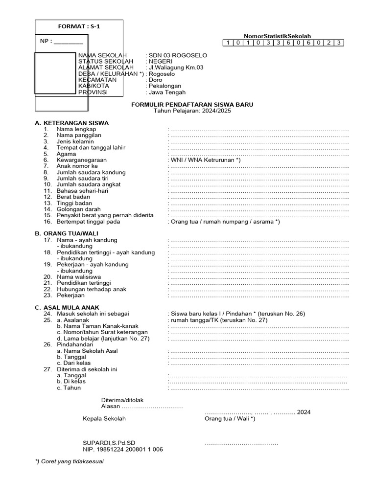 Format S-1 Formulir PPDB | PDF | Olahraga & Rekreasi
