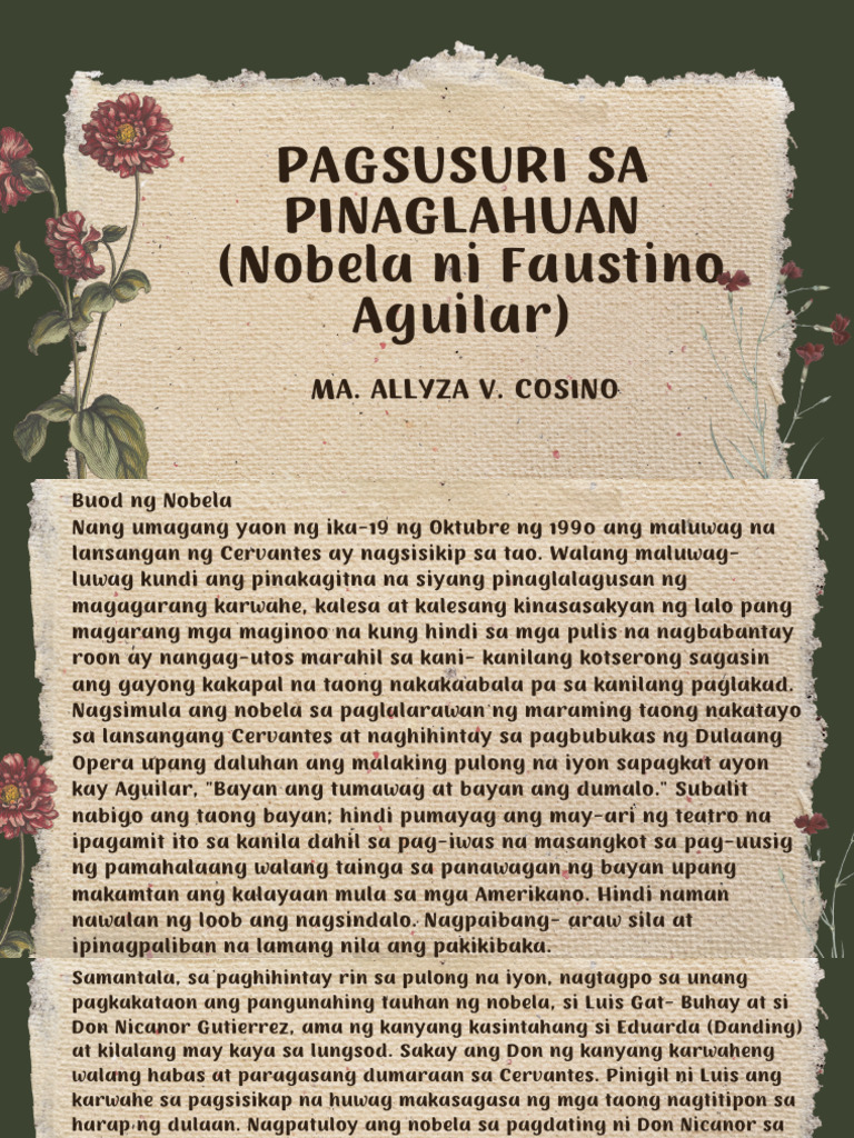 PAGSUSURI SA Pinaglahuan (Nobela Ni Faustino Aguilar) | PDF
