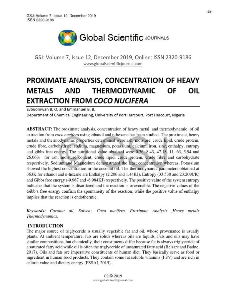 Proximate Analysis Concentration Of Heavy Metals And Thermodynamic Of