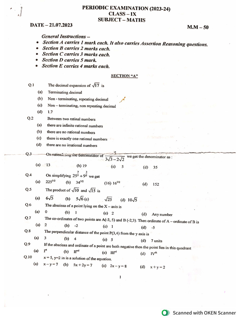 Last Year's Question Paper | PDF