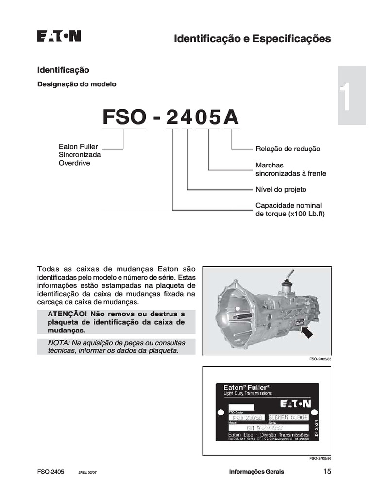 Especificações da Caixa Eaton FSO-2405 | PDF | Engenharia Mecânica