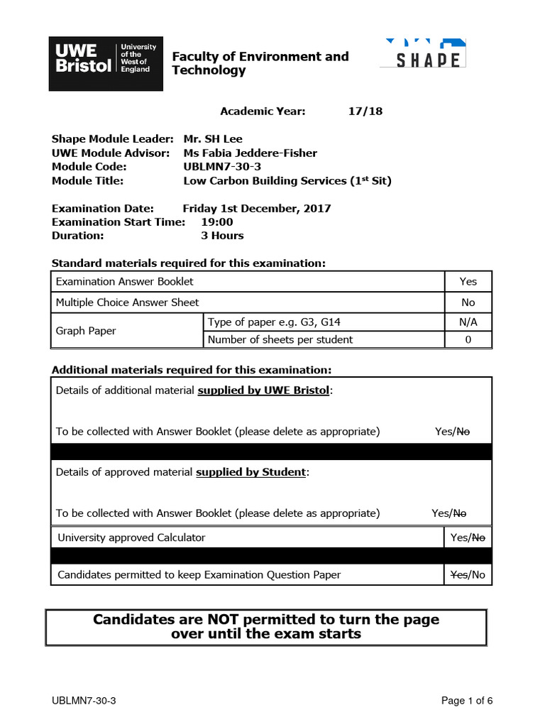 UWE Exam Paper 1 | PDF | Cogeneration | Fuel Cell