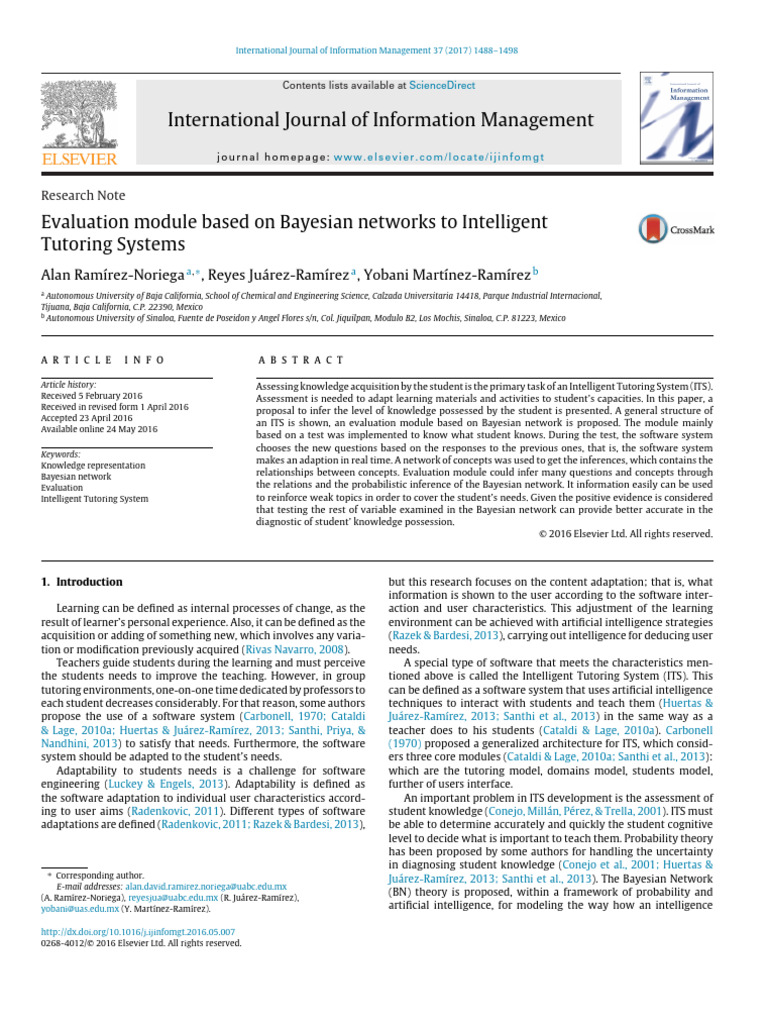 Evaluation Module Based On Bayesian Networks To Intelligent Tutoring Systems | PDF | Bayesian ...