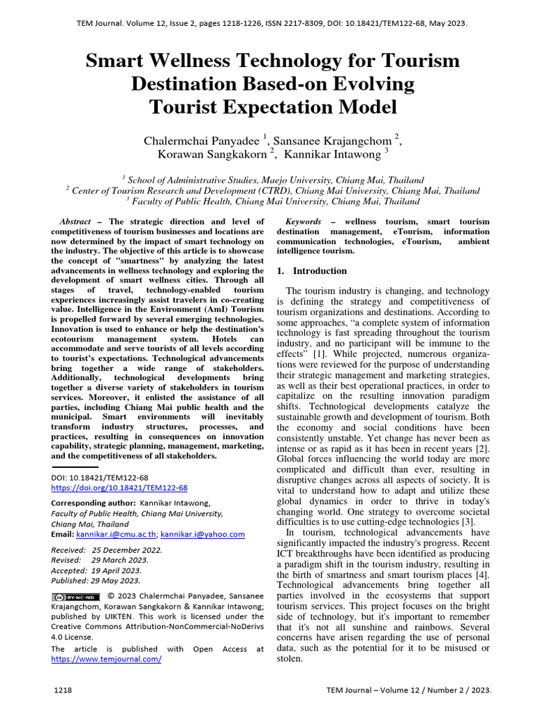 Smart Wellness Technology For Tourism Destination Based-On Evolving Tourist Expectation Model ...