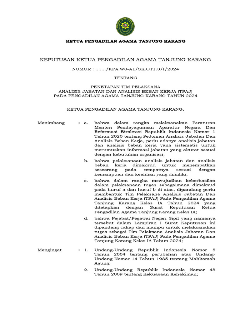 1 SK Ketua TPAJ ANJAB ABK 2024 | PDF