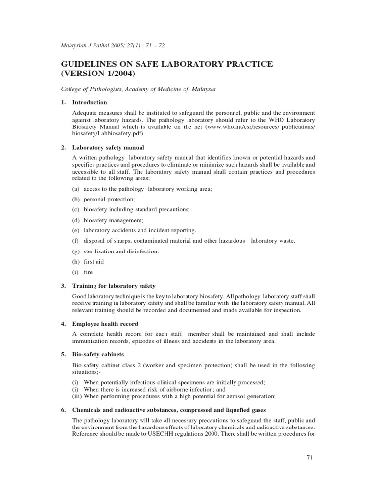 Safe Laboratory Practices Guidelines | PDF | Laboratories | Waste