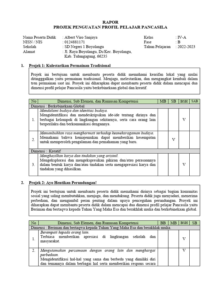 Contoh Laporan Hasil Belajar | PDF | Karier & Perkembangan