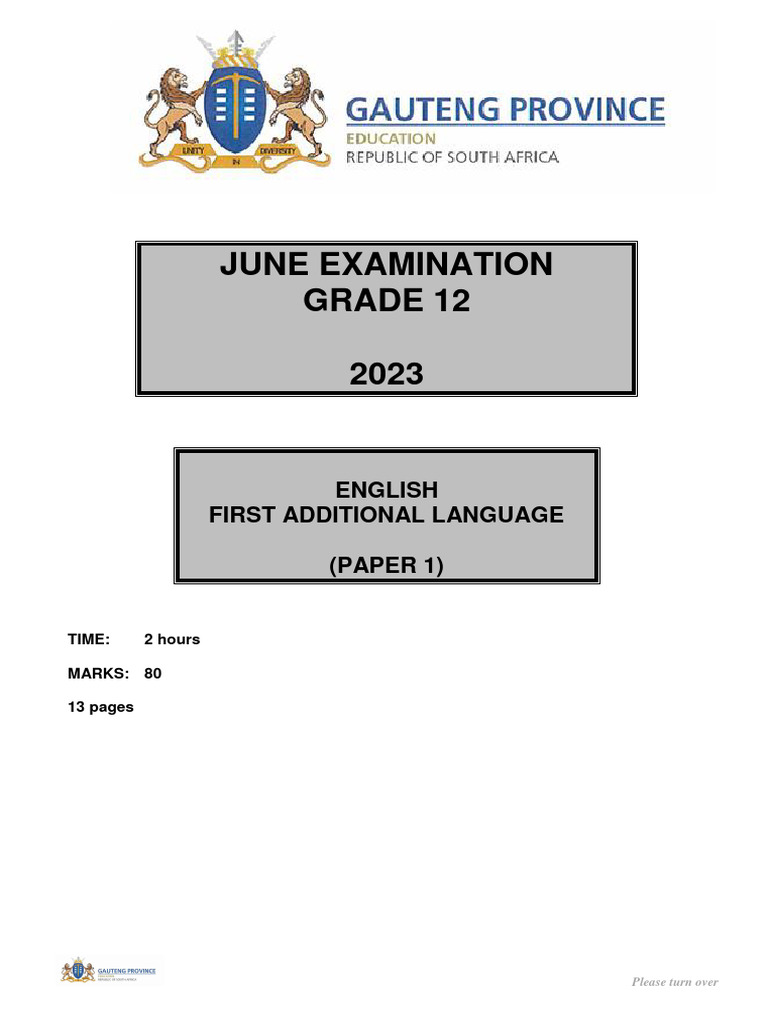 Grade 12 Provincial Examination English P1 (FAL) June 2023 Question ...
