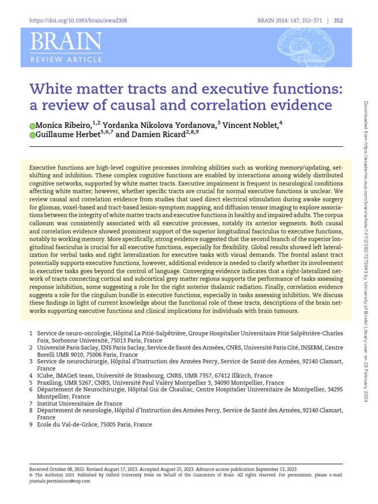 White Matter Tracts and Executive Functions A Review of Causal and Correlation Evidence | PDF ...