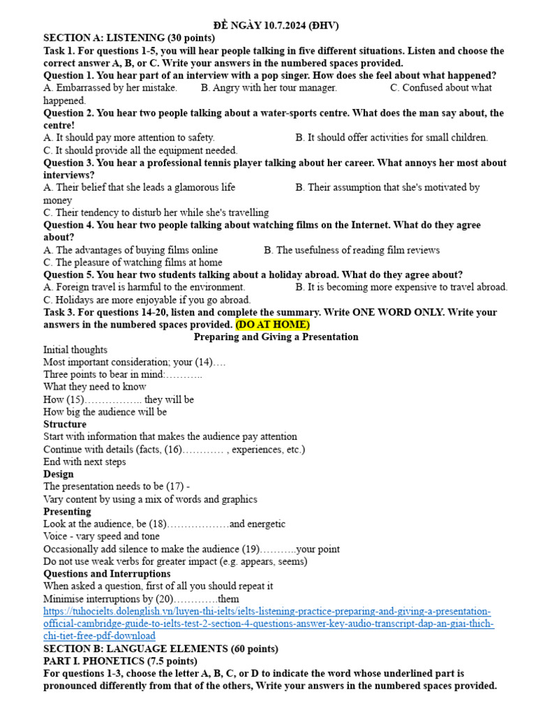 Đề Ngày 10.7 Tu Soan (Dhv) | PDF