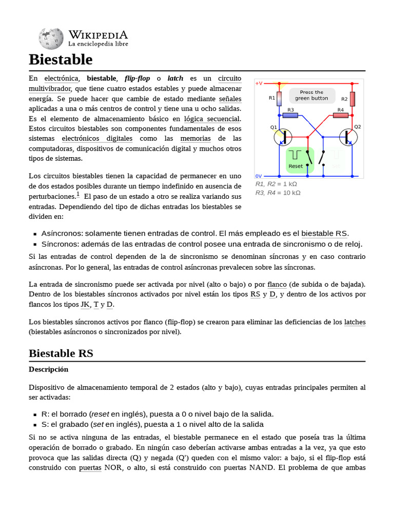 Introducción a los Biestables en Electrónica | PDF | Ingenieria ...