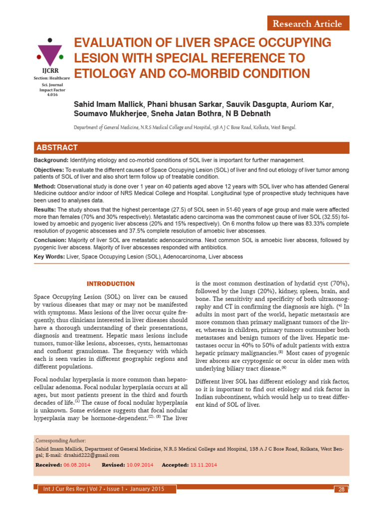 Evaluation of Liver Space Occupying Lesion With Special Reference To ...