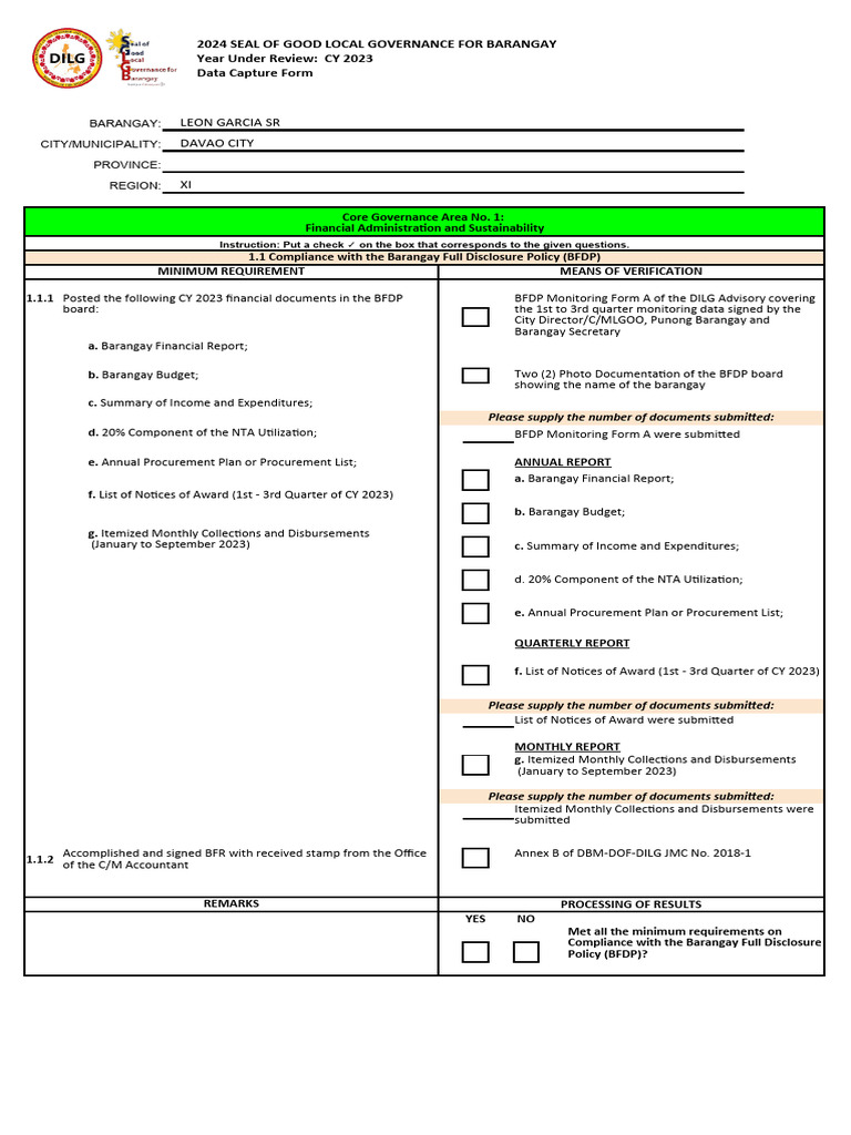 2024 SGLGB Data Capture Form (DCF) | PDF | Disaster Risk Reduction | Banks