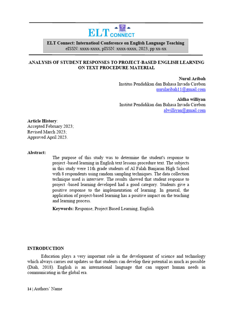 ELT Connect Nurul Aribah 14320204 | PDF | Project Based Learning | Methodology
