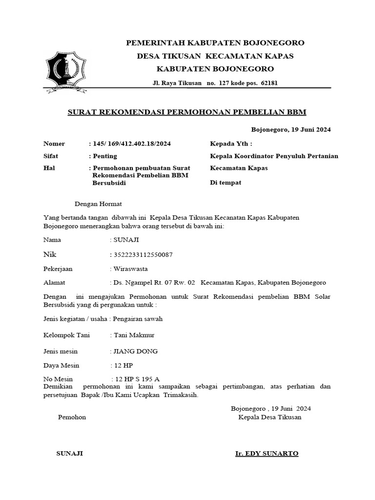 Permohonan BBM M JI | PDF