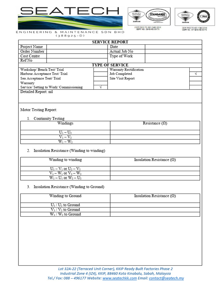 Motor Testing Report Template | PDF | Technology & Engineering