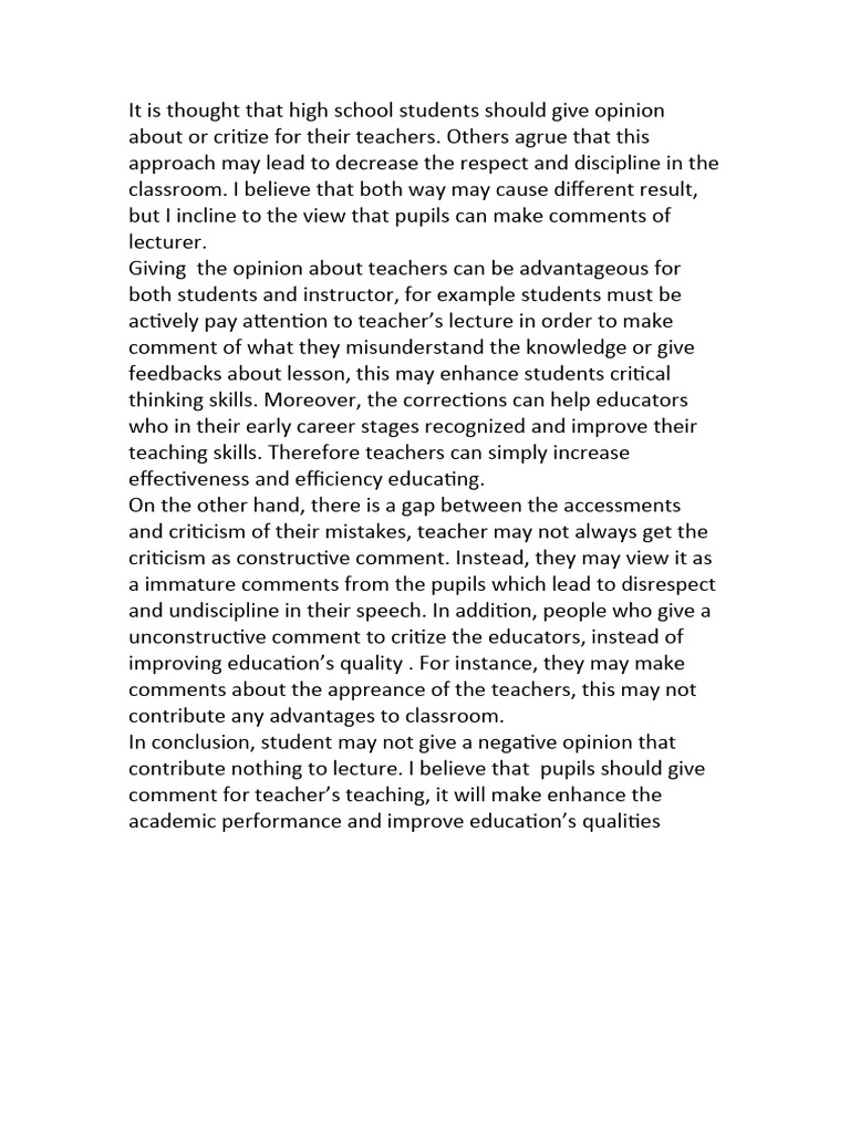 Writing Task2 - Comment About Teachers | PDF | Self-Improvement | Wellness