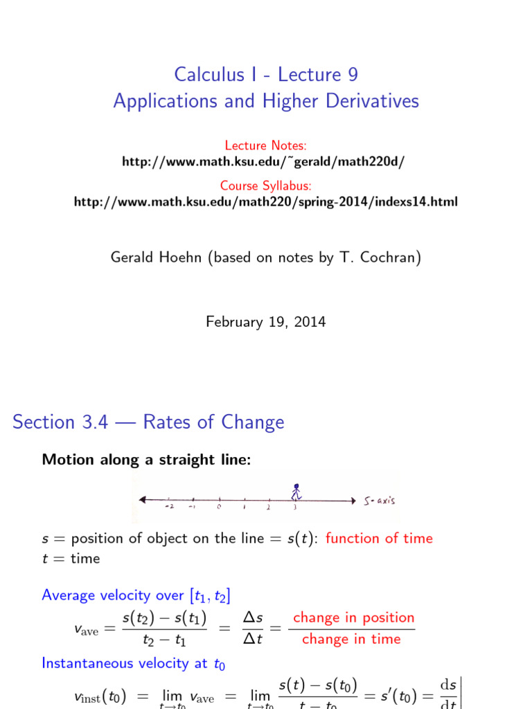 lec9_motion | Download Free PDF | Velocity | Derivative