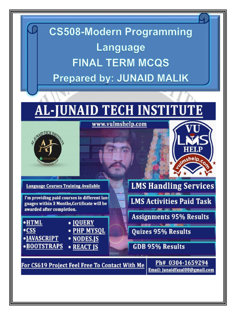 Cs508 Update Final Term Solved Mcqs by Junaid | PDF | Pointer (Computer Programming) | C Sharp ...