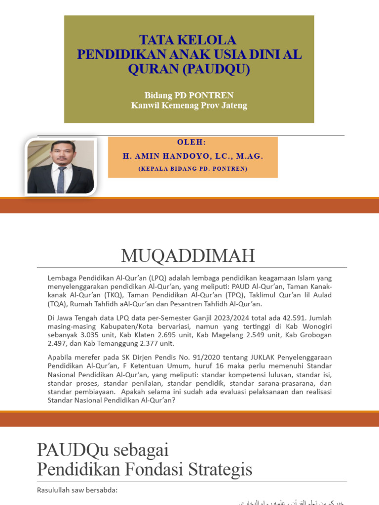 Materi Kabid Tata Kelola Pendidikan Dasar Usia Dini Al-Qur'an | PDF