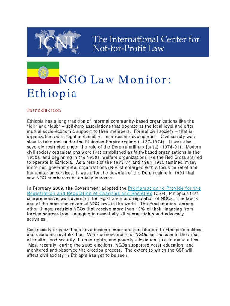 NGO Directives Ethiopia | PDF | Charitable Organization | Non Governmental Organization