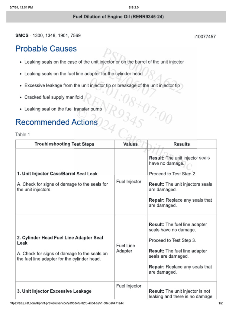 Fuel Dilution of Engine Oil - D6R SN TTT | PDF
