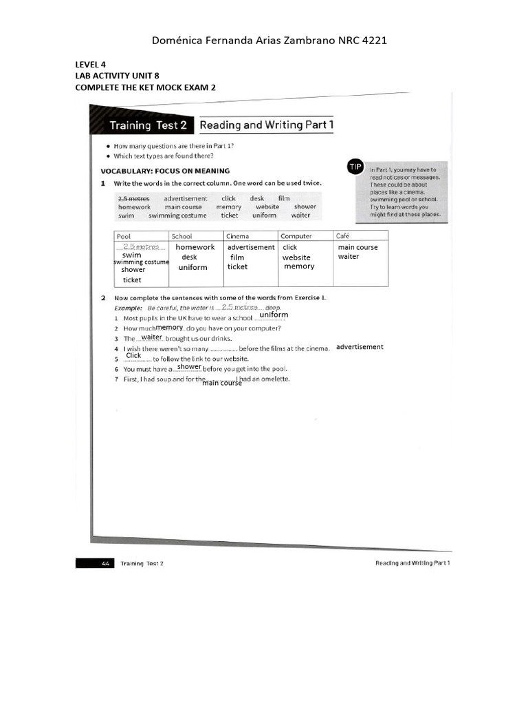 KET Mock Exam 2 Lab Activity Guide | PDF
