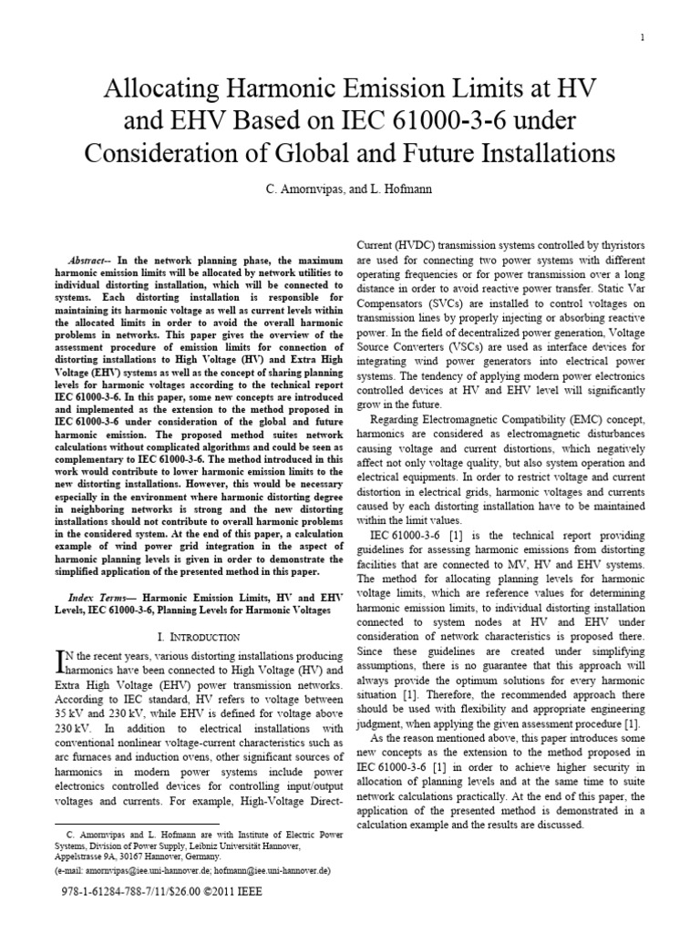 IEEE - Allocation Harmonic Emission Limit at HV&EHV On IEC 61000-3-6 Under Consideration of ...