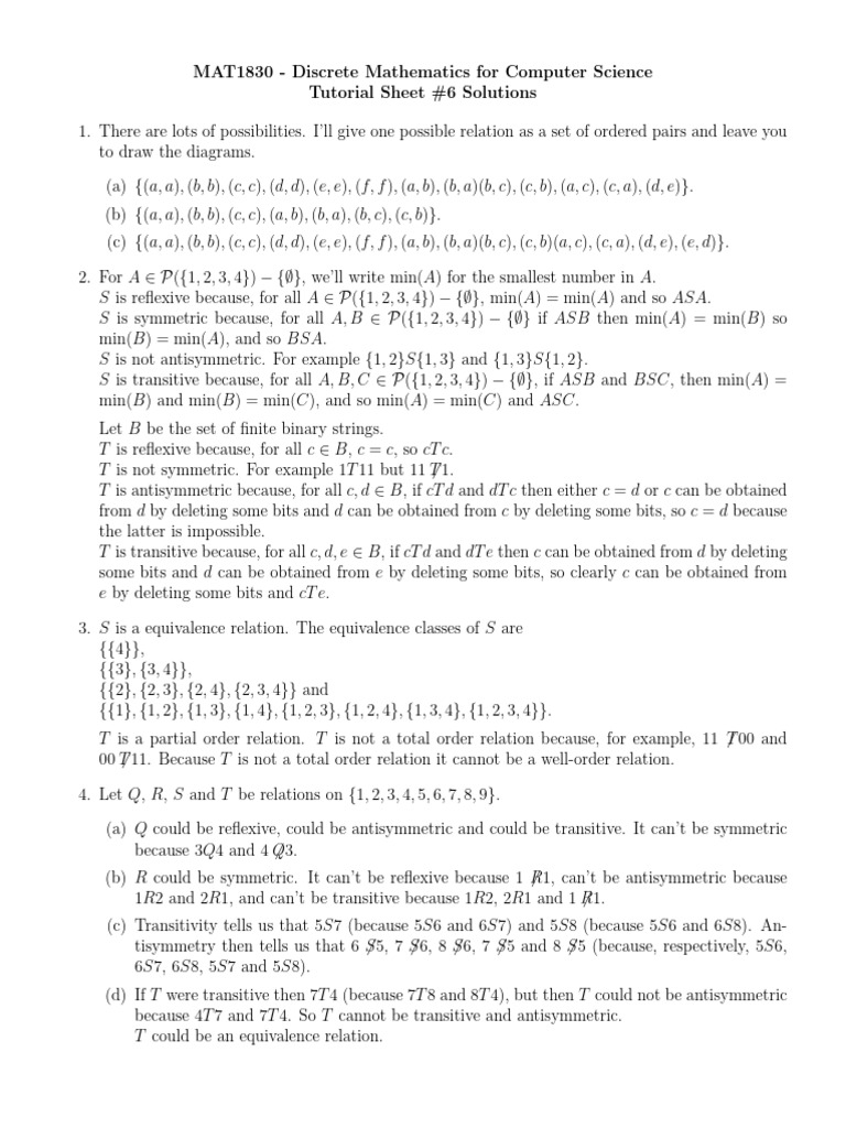 Tute 6 Solns | PDF | Abstract Algebra | Mathematical Relations